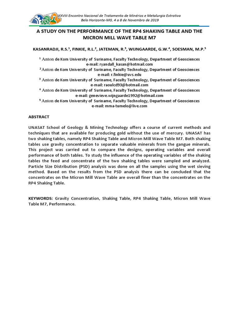 A Study On The Performance of The Rp4 Shaking Table and The Micron Mill ...
