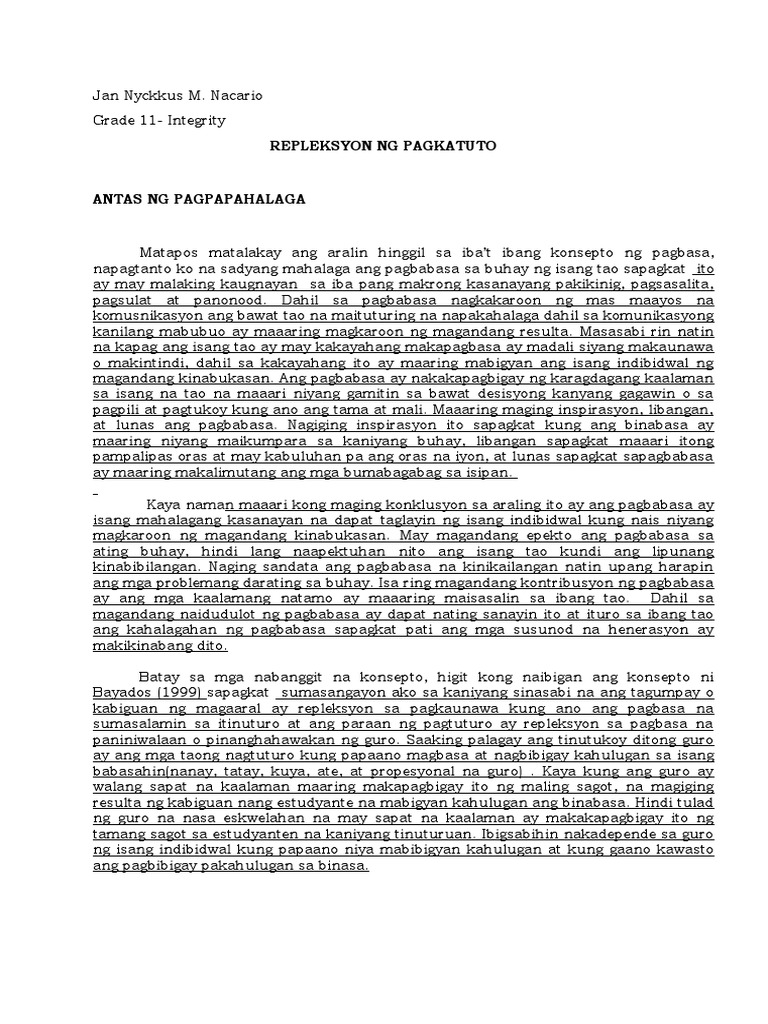 Repleksyon NG Pagkatuto Unang Linggo | PDF