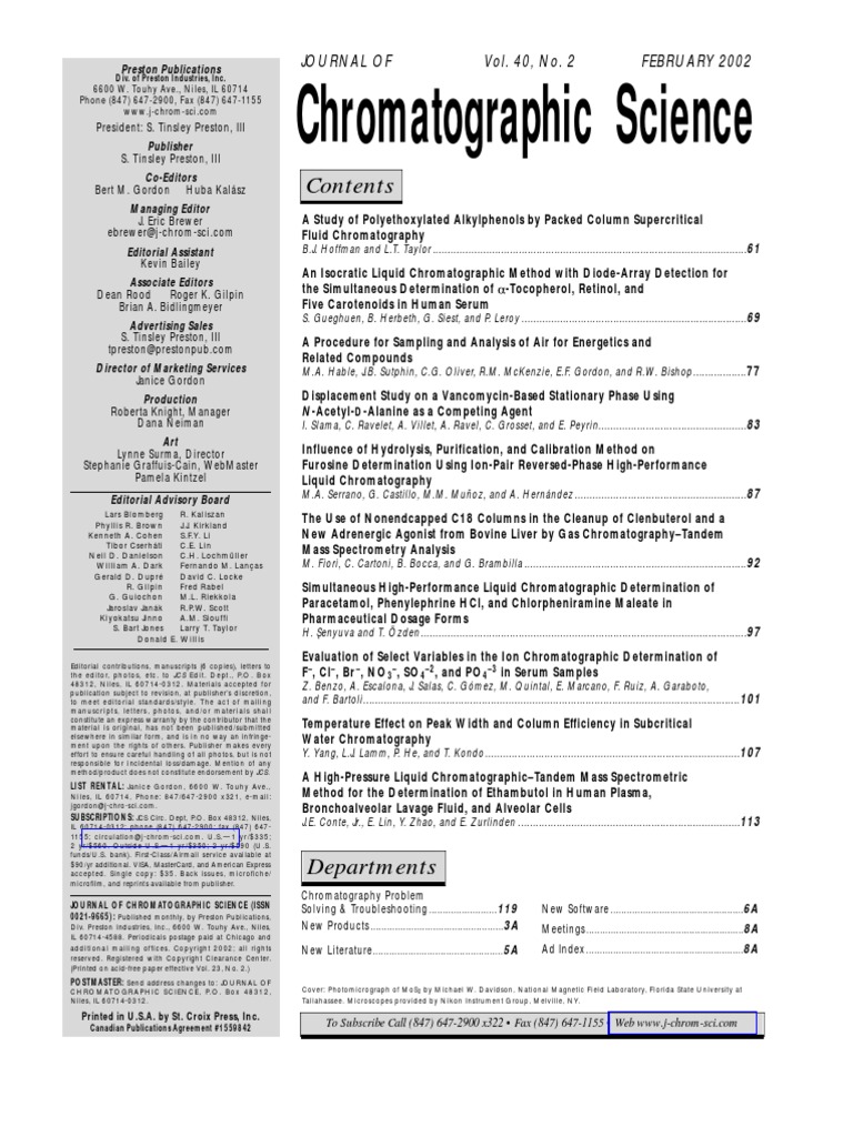 Chromatographicscience: Journal of Vol. 40, No. 2 February 2002 | PDF ...