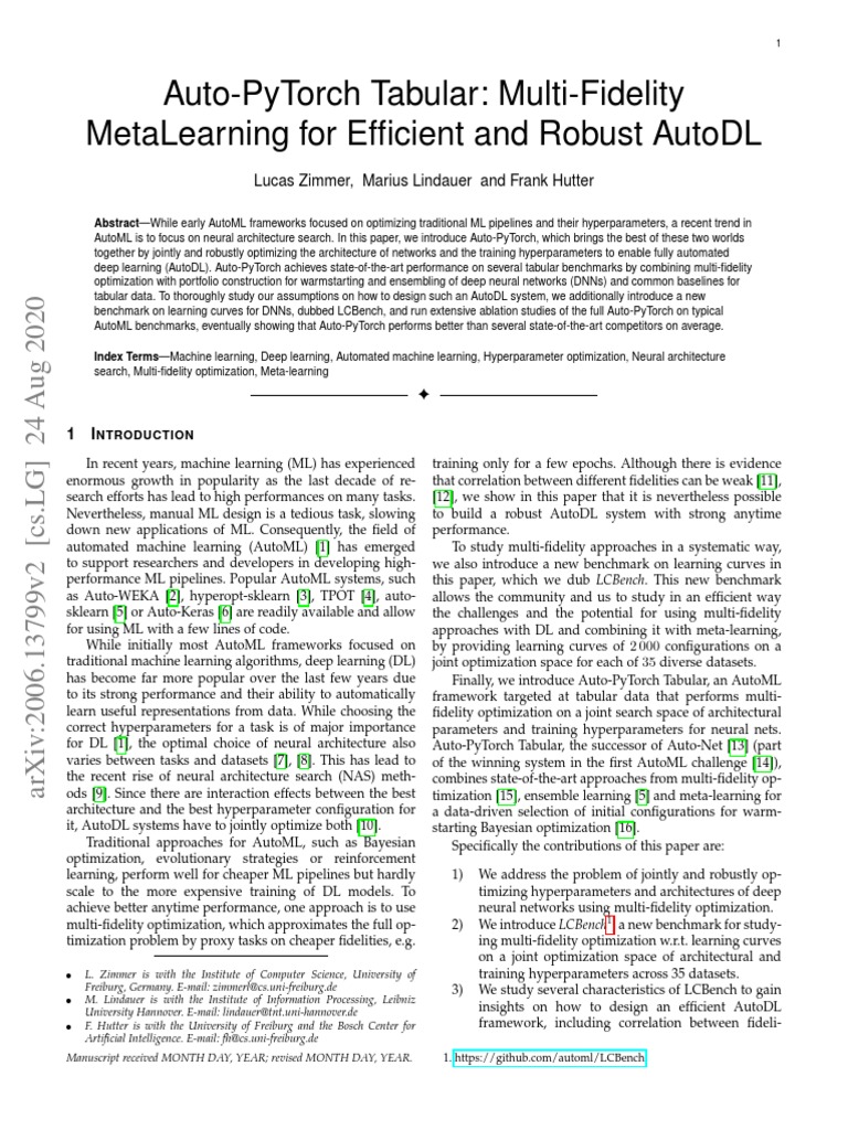 Auto-Pytorch Tabular: Multi-Fidelity Metalearning For Efficient and ...