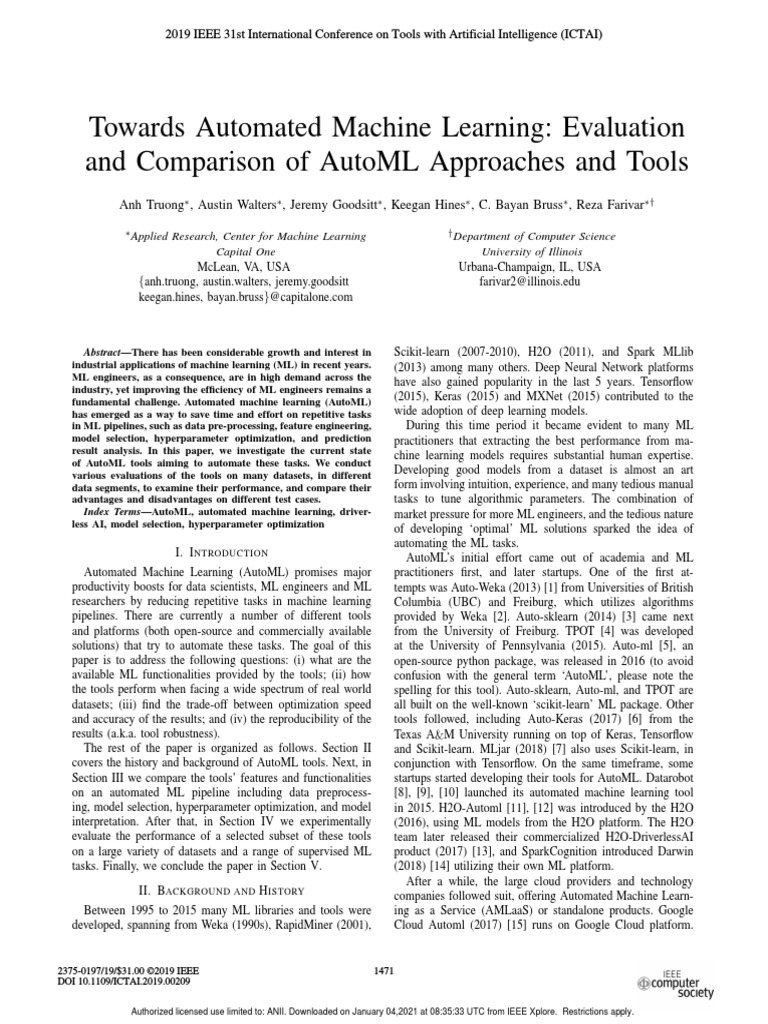 Evaluation and Comparison of AutoML Approaches and Tools | PDF ...