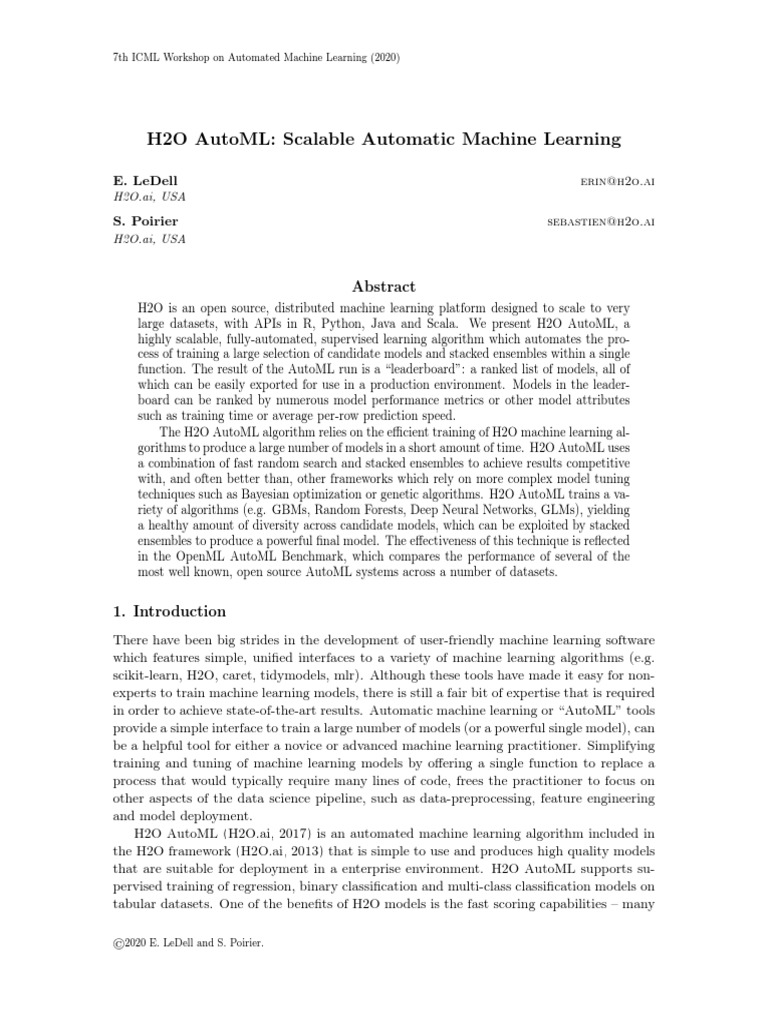 H2O Automl: Scalable Automatic Machine Learning | Download Free PDF | Apache Spark | Apache Hadoop