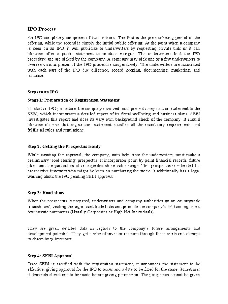 IPO Process: Steps To An IPO Stage 1: Preparation of Registration ...