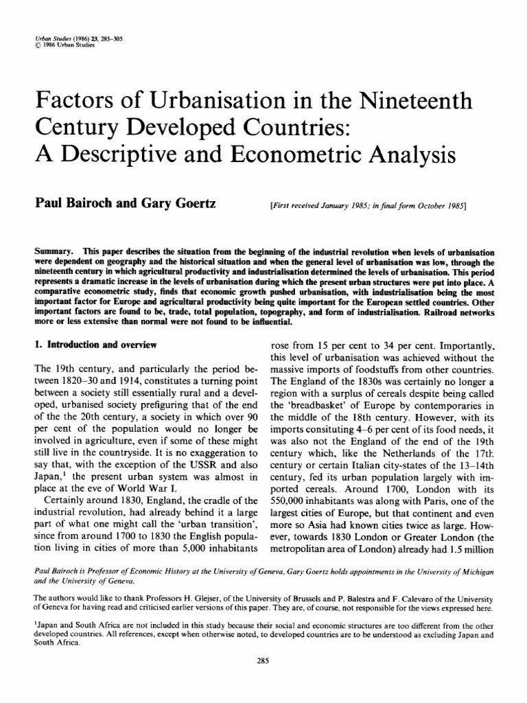 Factors of Urbanisation | PDF | Urbanization | Urban Area