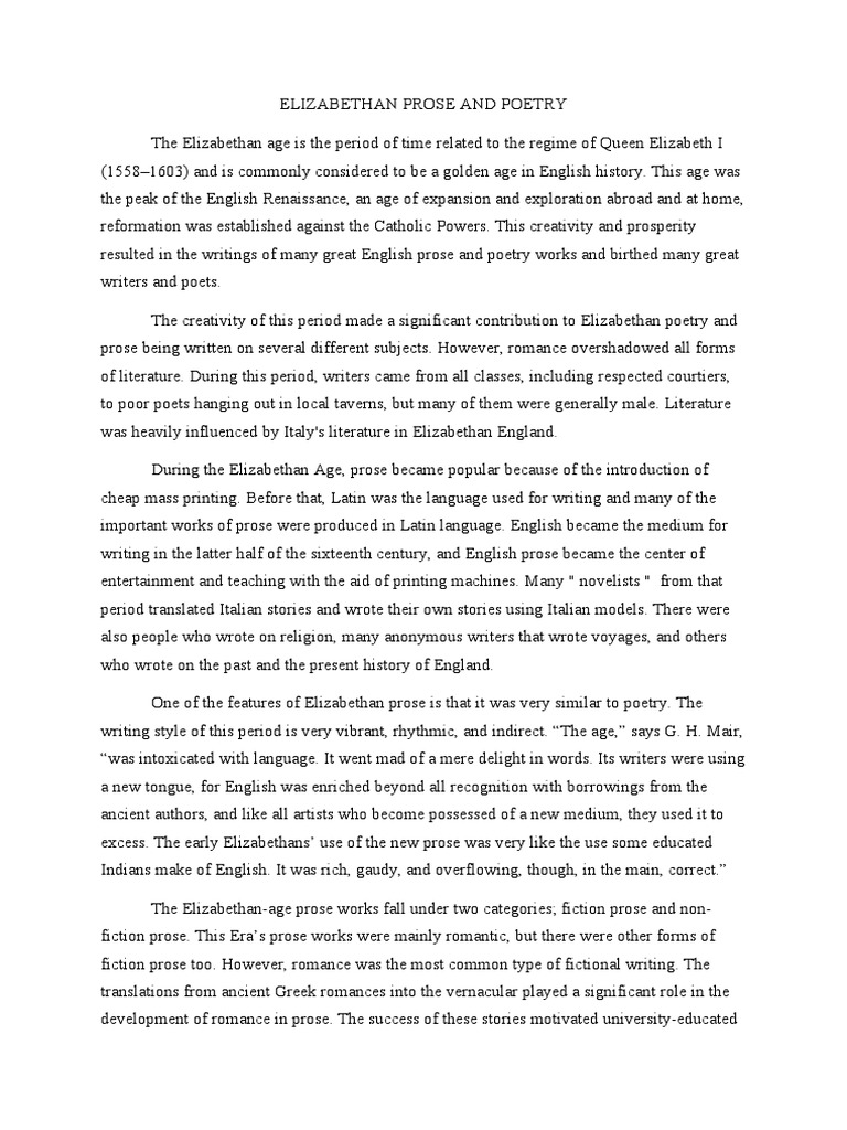 Elizabethan Prose and Poetry Overview | PDF | The Faerie Queene ...