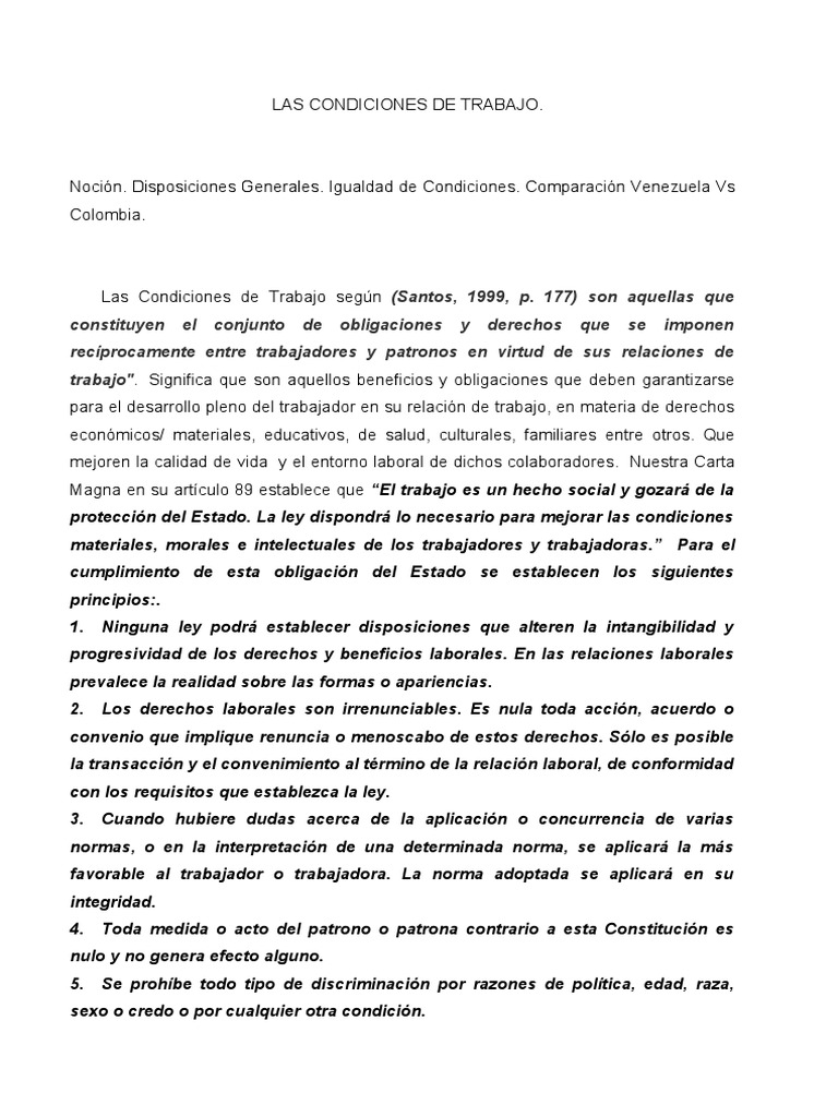 Condiciones Laborales en Venezuela y Colombia | PDF | Derecho laboral ...