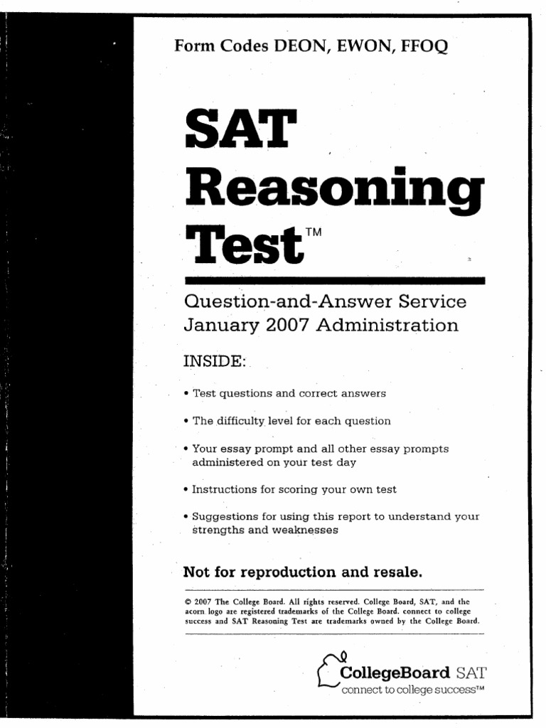 SAT 2007 Jan Form Codes DEON EWON FFOQOG N2 | PDF
