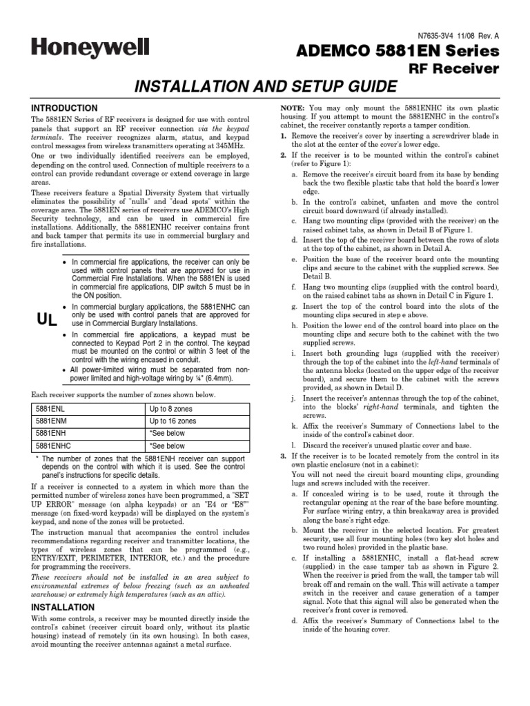 Installation and Setup Guide: ADEMCO 5881EN Series | PDF | Security ...