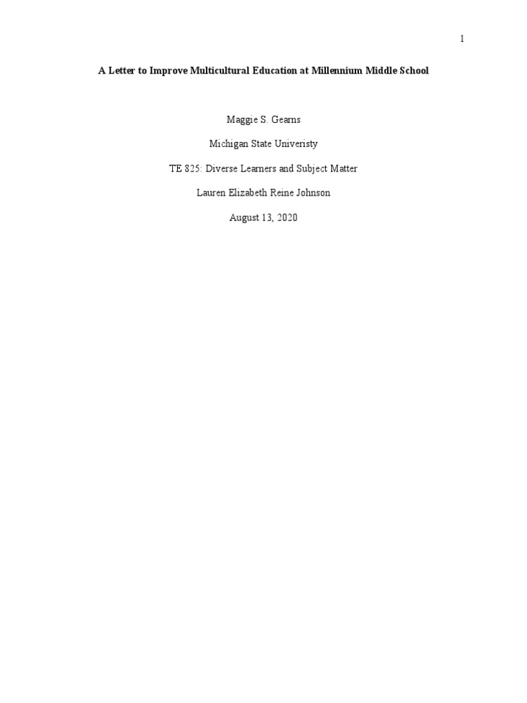 A Letter To Improve Multicultural Education at Millennium Middle School ...