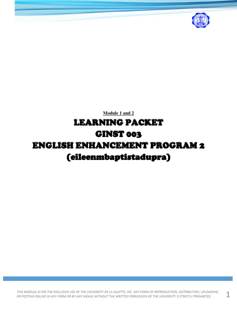 Uls Module 1 and 2 Eep 2 FIRST BATCH CLUSTER Final | Download Free PDF | Reading Comprehension ...