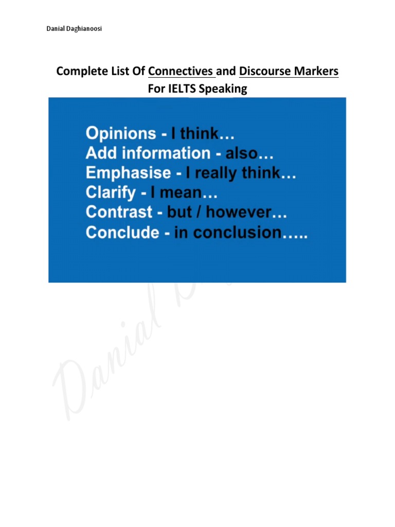 Complete List of Connectives and Discourse Markers For IELTS Speaking ...