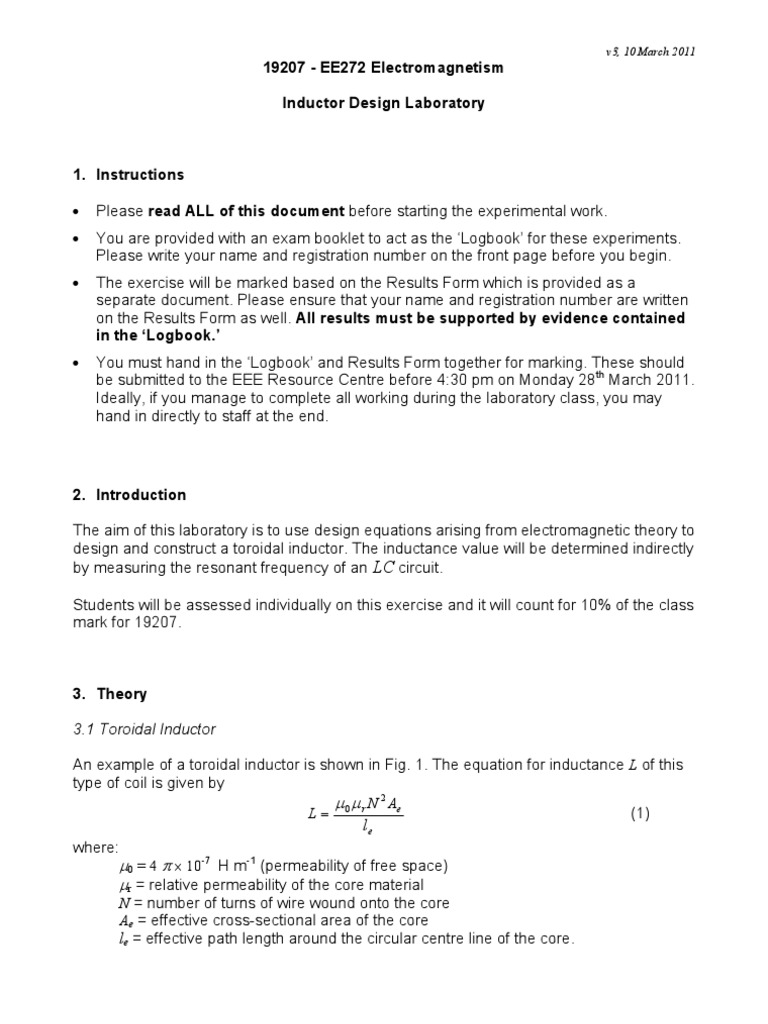 Inductor Design Lab Notes 19207 | PDF | Inductor | Electrical Impedance