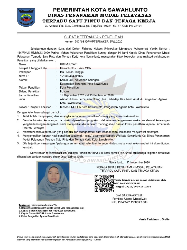 Surat Penelitian P2tp2a | PDF