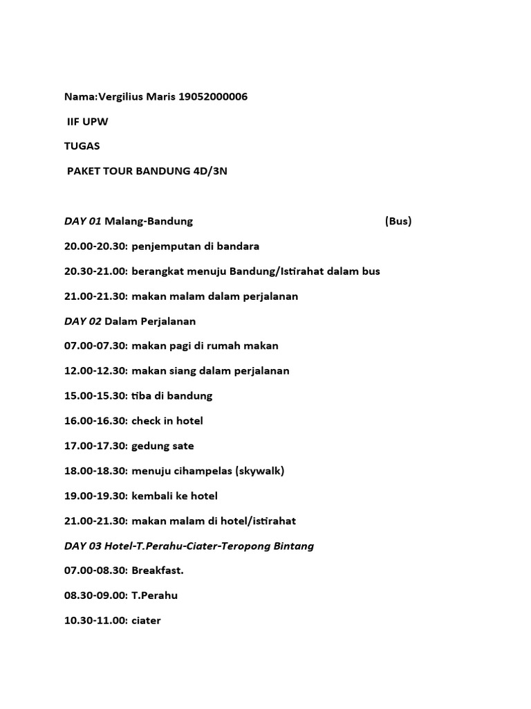 Itinerary Bandung | PDF