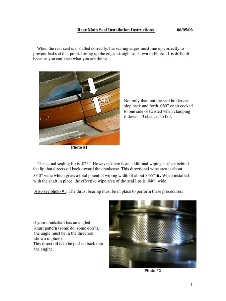 Rear Main Seal Installation Instructions 06/05/06 | PDF | Vehicle Parts ...