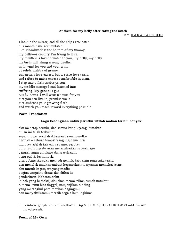 Anthem For My Belly After Eating Too Much | PDF | Poetry