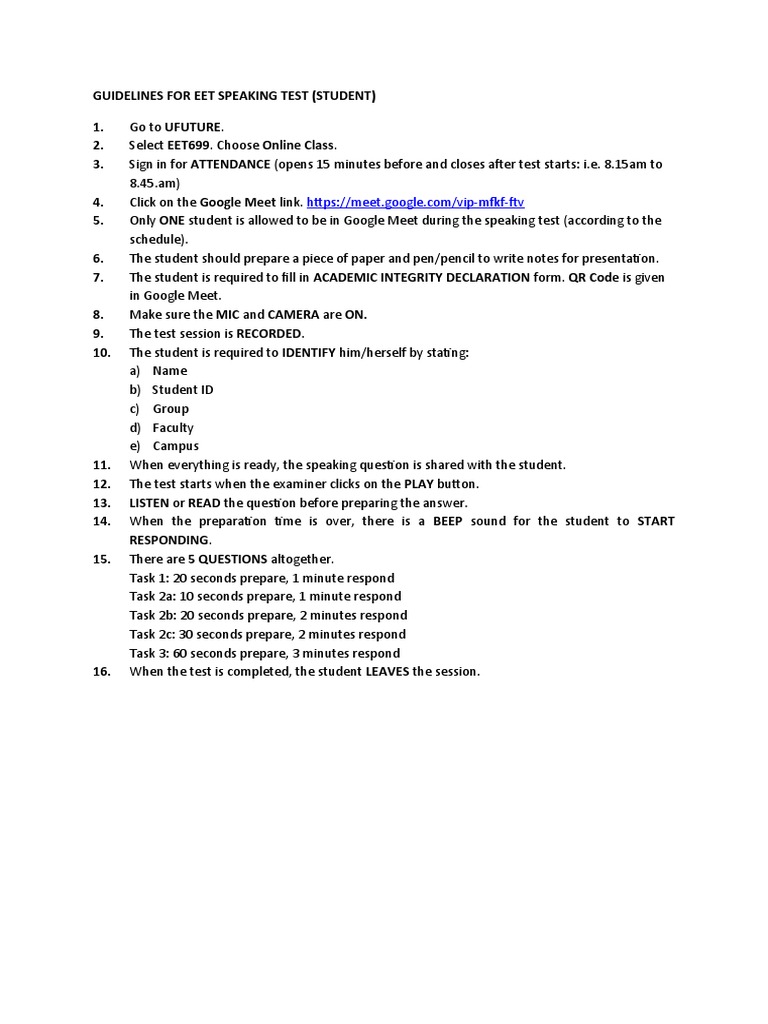 Student Guidelines For Eet699 Speaking | PDF