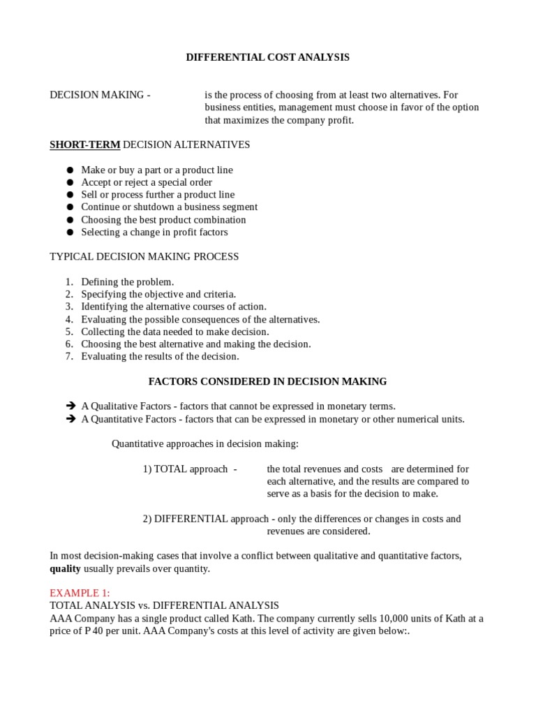Differential Cost Analysis | PDF | Decision Making | Cost