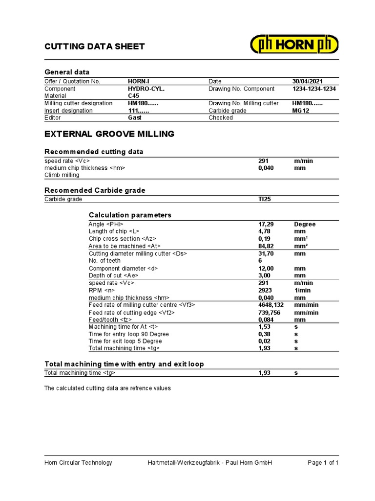 Cutting Data Sheet | PDF | Machining | Procedural Knowledge