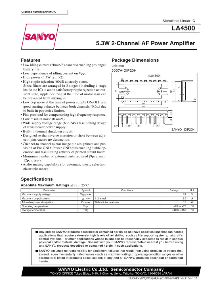 LA4500 | PDF | Capacitor | Power Supply