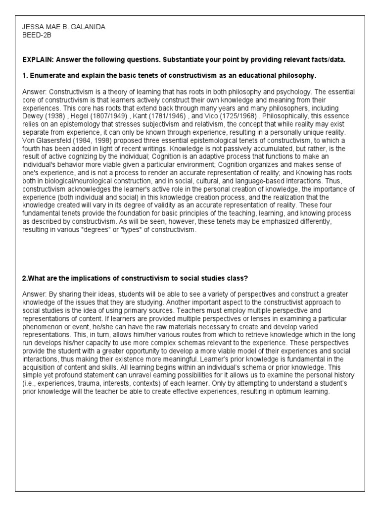 Social Studies Assignment | PDF | Constructivism (Philosophy Of ...