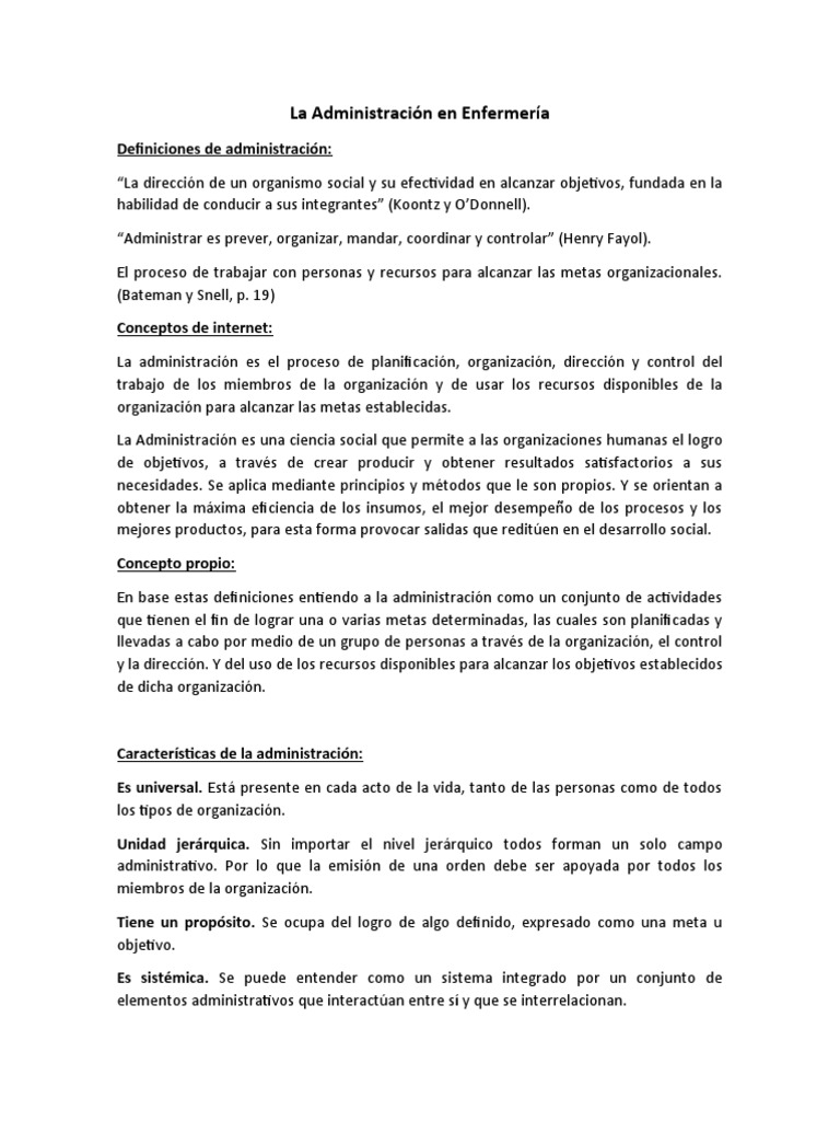 La Administración en Enfermería Tarea | PDF | Enfermería | Planificación