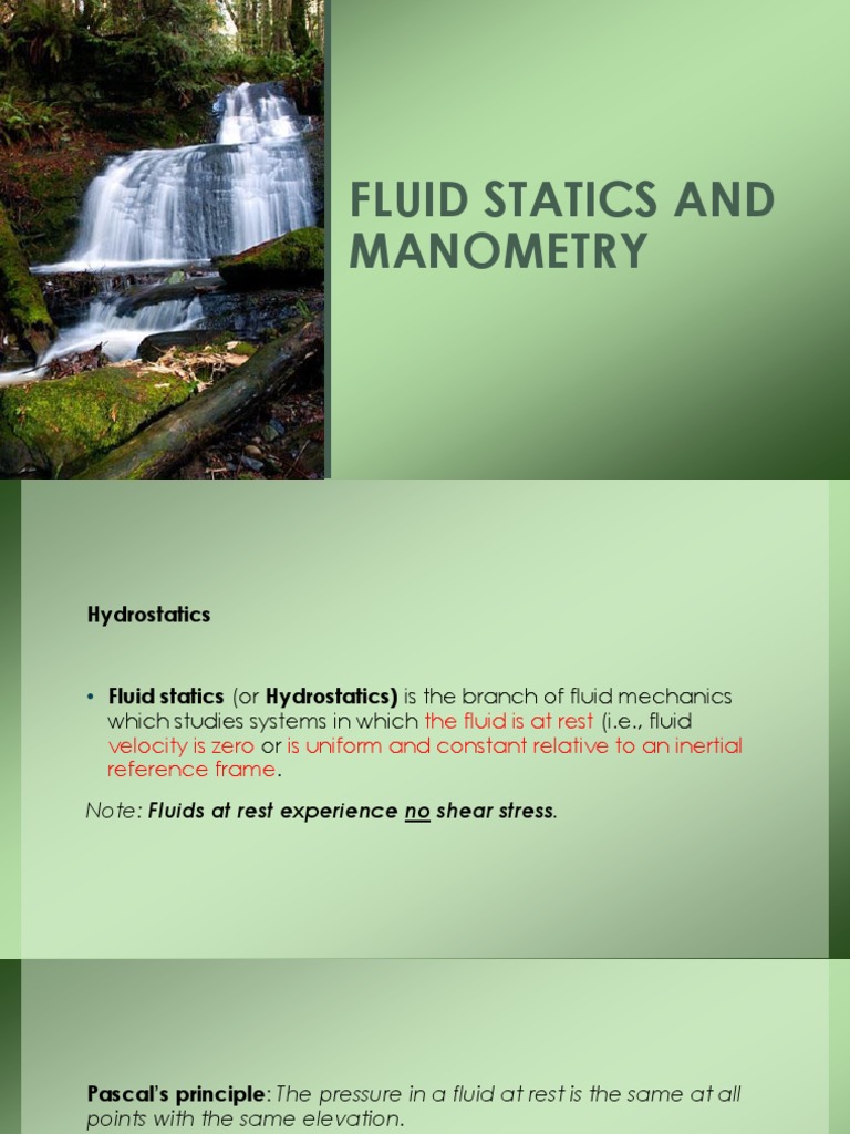 Fluid Statics and Manometry | PDF | Pressure Measurement | Pressure