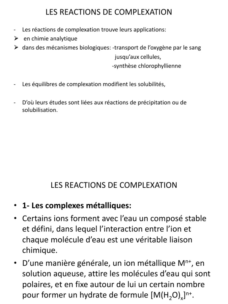 Les Reactions de Complexation PDF | PDF | Complexe (chimie) | Ion