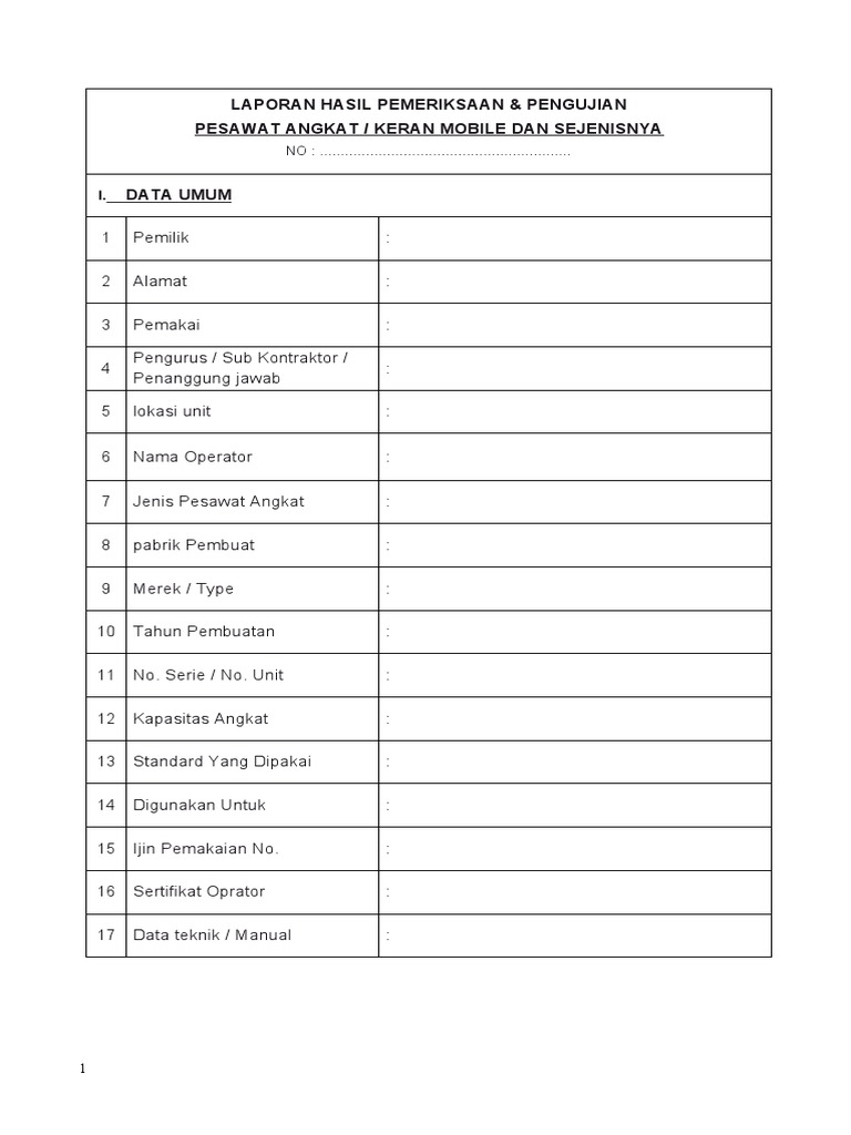 Laporan Hasil Inspeksi Mobile Crane | PDF