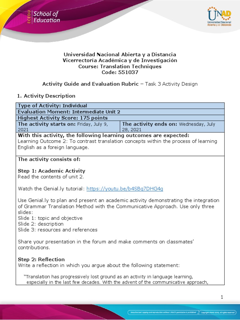 Activity Guide and Evaluation Rubric Task 3 Activity Design | PDF | Turnitin | Plagiarism
