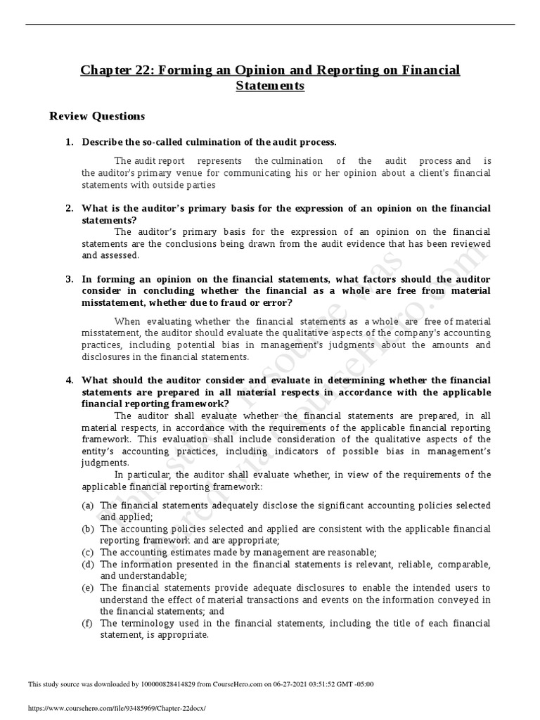 This Study Resource Was: Chapter 22: Forming An Opinion and Reporting On Financial Statements ...