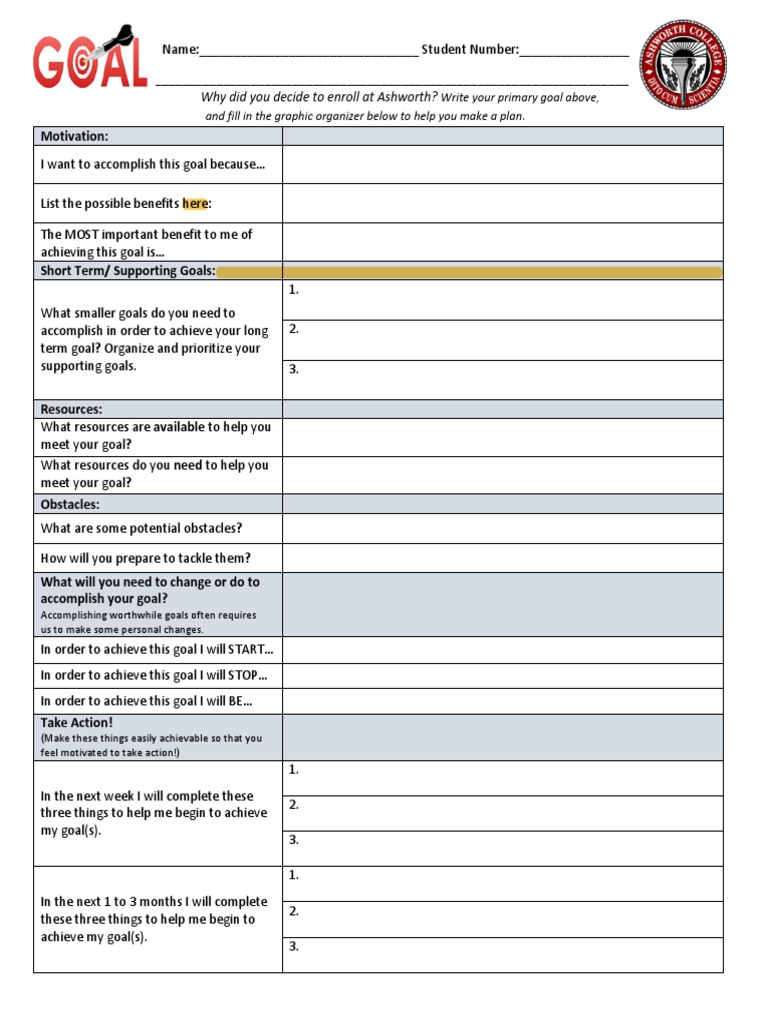OR110 Assignment 8 Goal Setting Graphic Organizer | PDF
