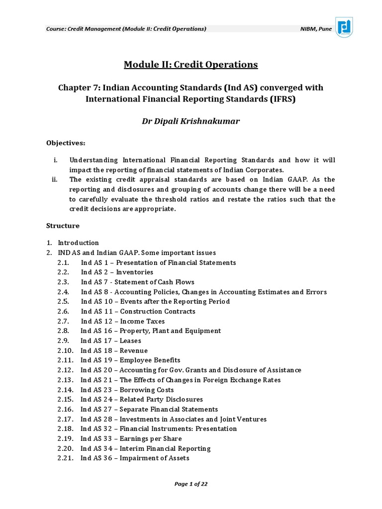 CRDMGT Module II CH 7 Indian Accounting Standard | PDF | International ...