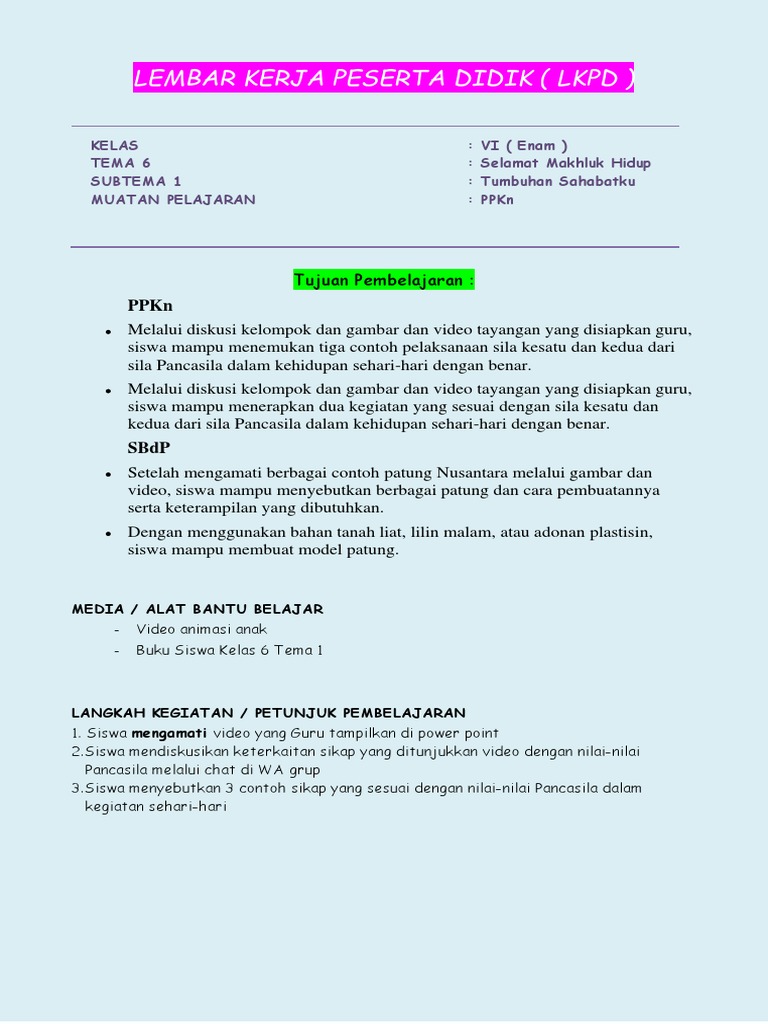 LKPD RPP 1 | PDF | Sains & Matematika