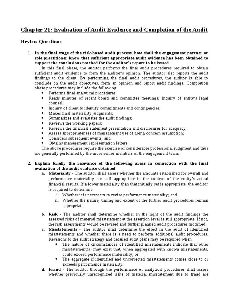 Chapter 21: Evaluation of Audit Evidence and Completion of The Audit ...