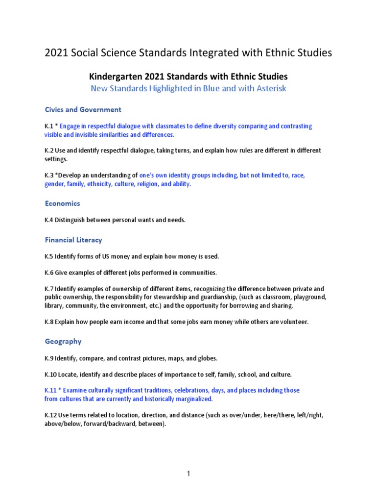 2021 Social Science Standards Integrated With Ethnic Studies | PDF ...