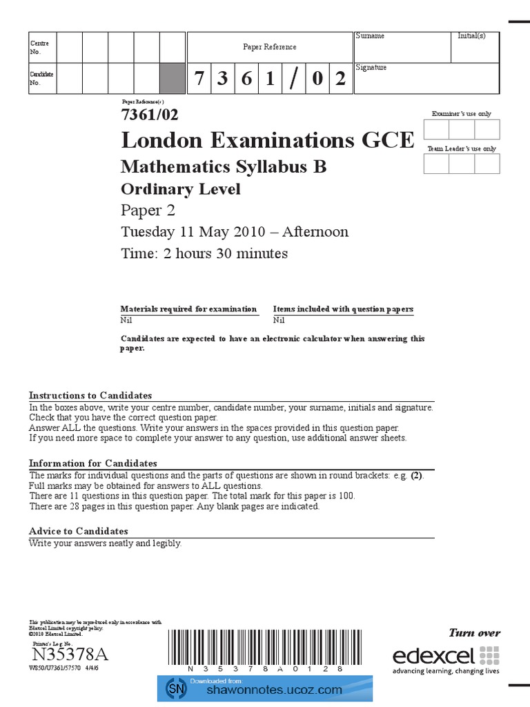 London Examinations GCE: Mathematics Syllabus B | PDF | Significant ...