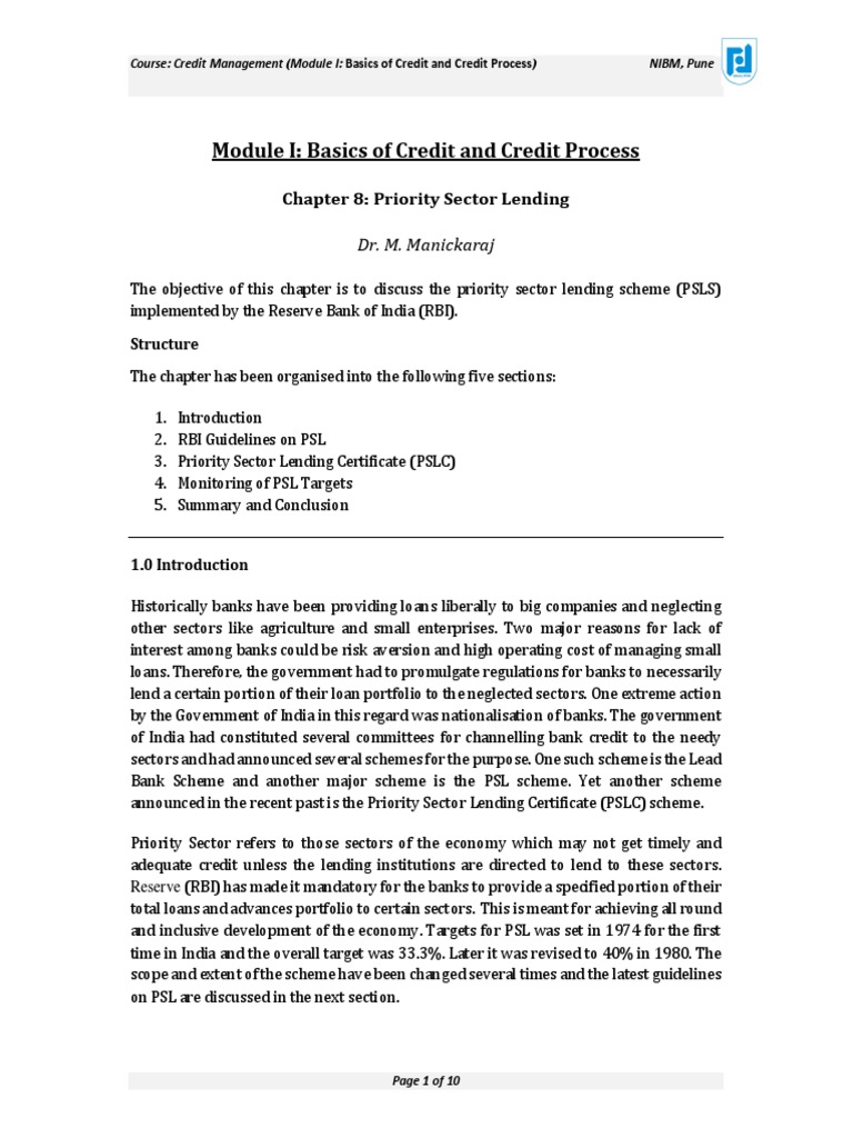 Chapter 8 Priority Sector Lending | PDF | Reserve Bank Of India | Loans