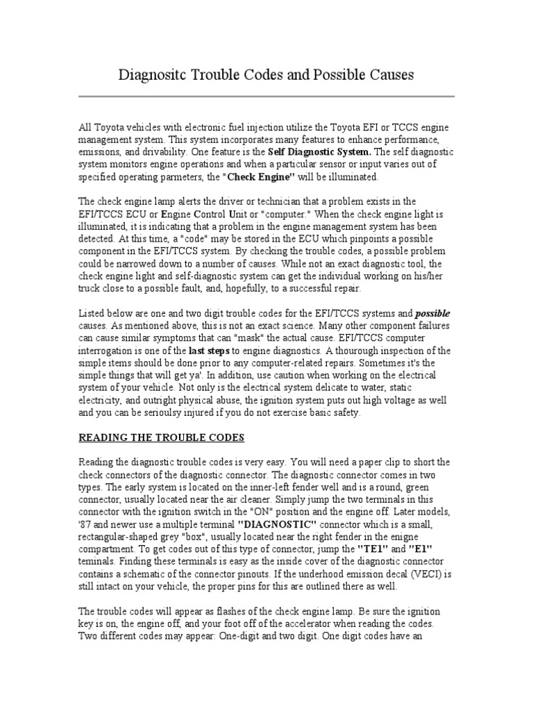 Diagnositc Trouble Codes and Possible Causes | PDF | Fuel Injection ...