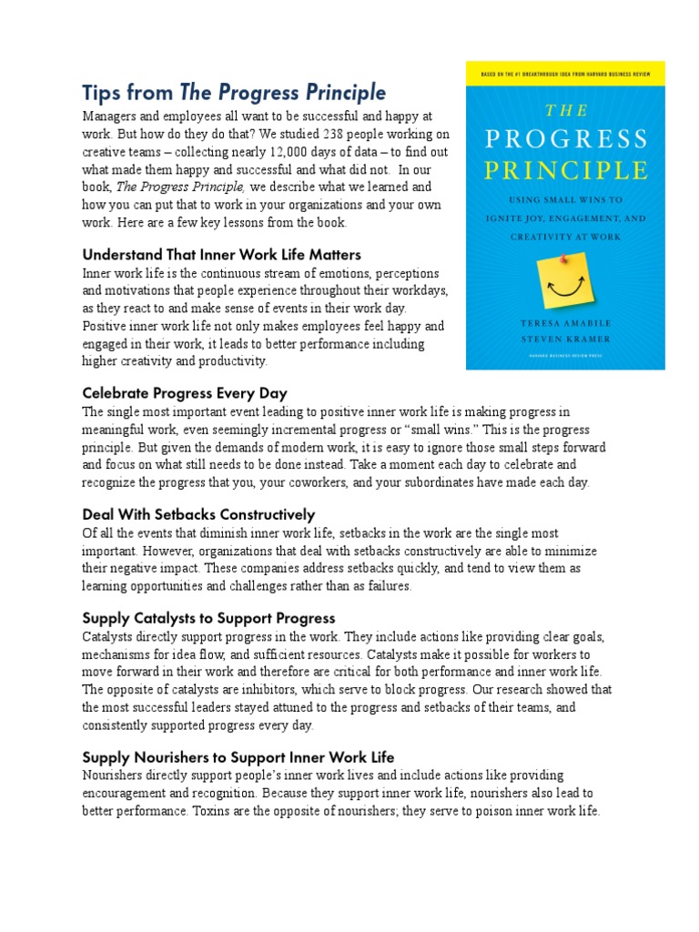 Progress Principle Tips | PDF | Motivation | Motivational