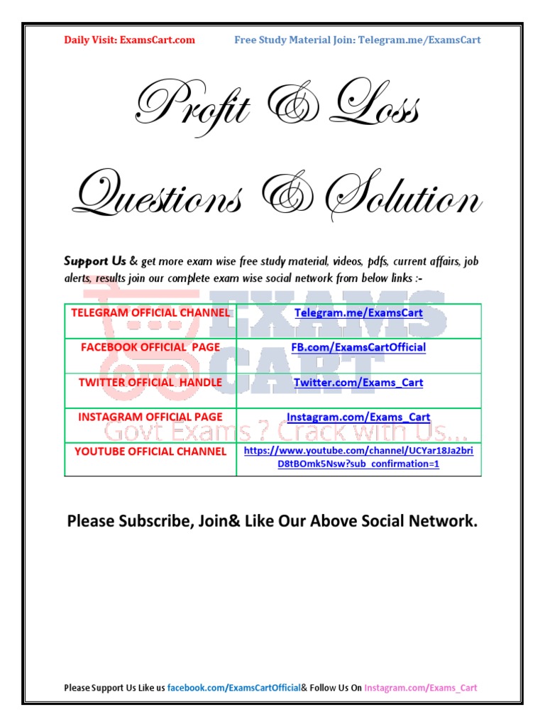 Profit & Loss Questions & Solution: Please Subscribe, Join& Like Our ...