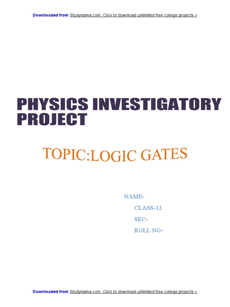 Logic Gates - Class 12 Physics Investigatory Project Report Free PDF ...
