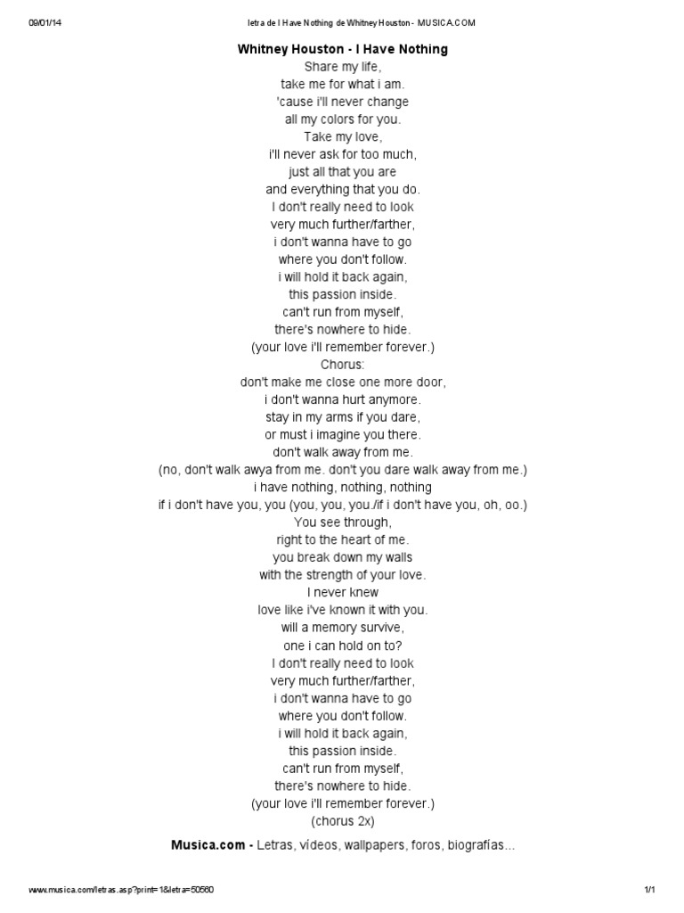 Letra de I Have Nothing de Whitney Houston - MUSICA | PDF