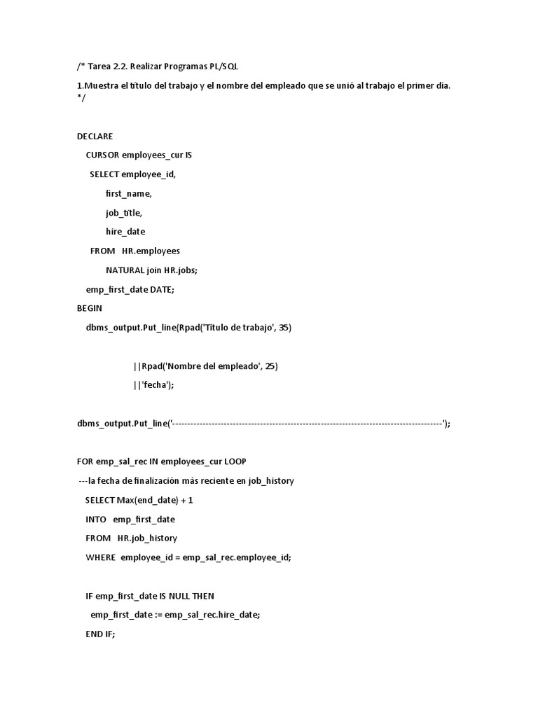 Tarea 2.2 | PDF | Pl / Sql | Software de gestión de datos