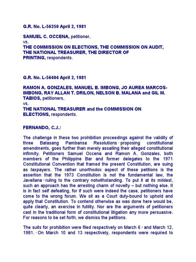 OCCENA v. Comelec | PDF | Constitutional Amendment | Ratification