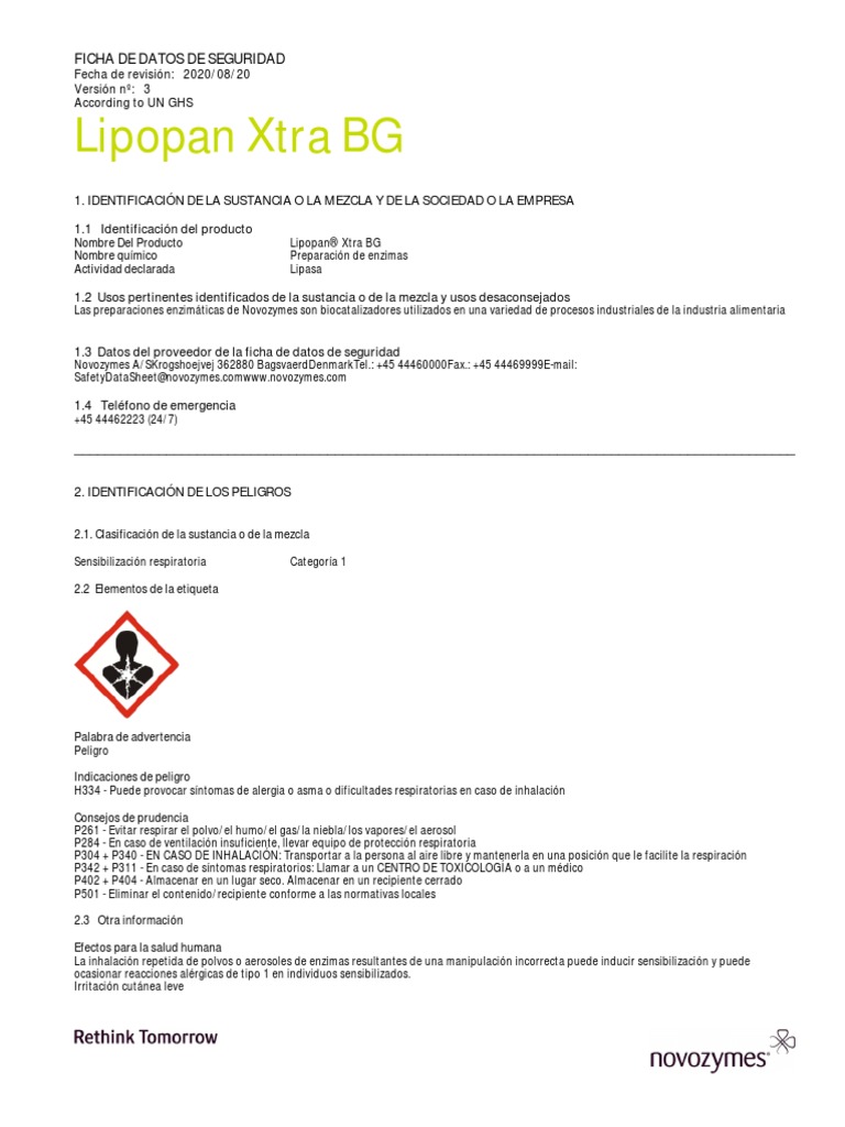 SDS - Lipopan Xtra BG | PDF | Alergia | Aerosol