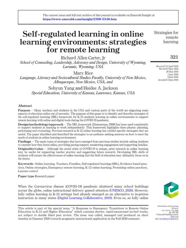Self-Regulated Learning in Online | PDF | Educational Technology ...