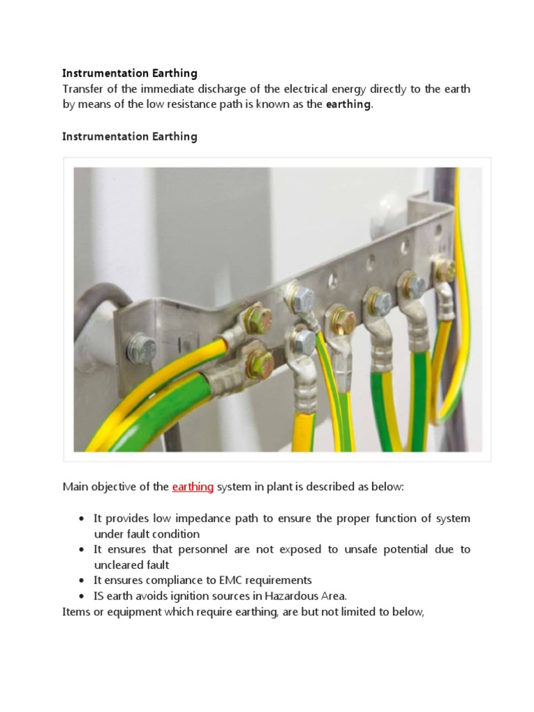 Instrumentation Earthing Systems Explained | PDF | Wire | Power Engineering