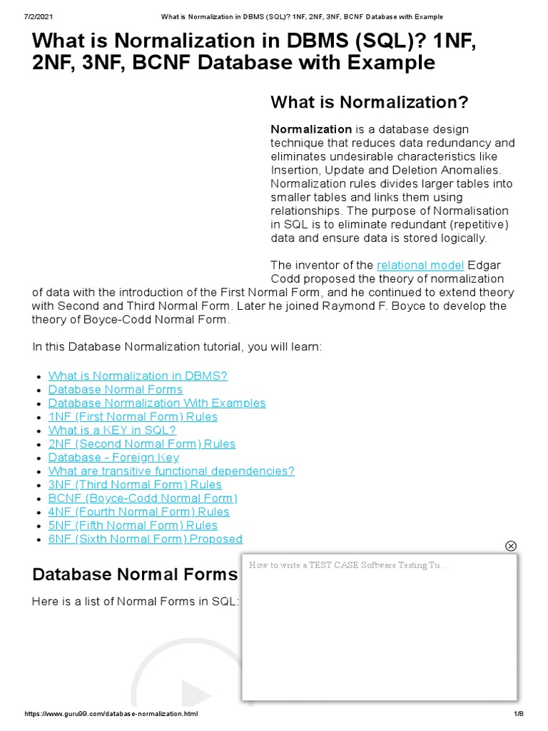 What Is Normalization in DBMS (SQL) - 1NF, 2NF, 3NF, BCNF Database With ...