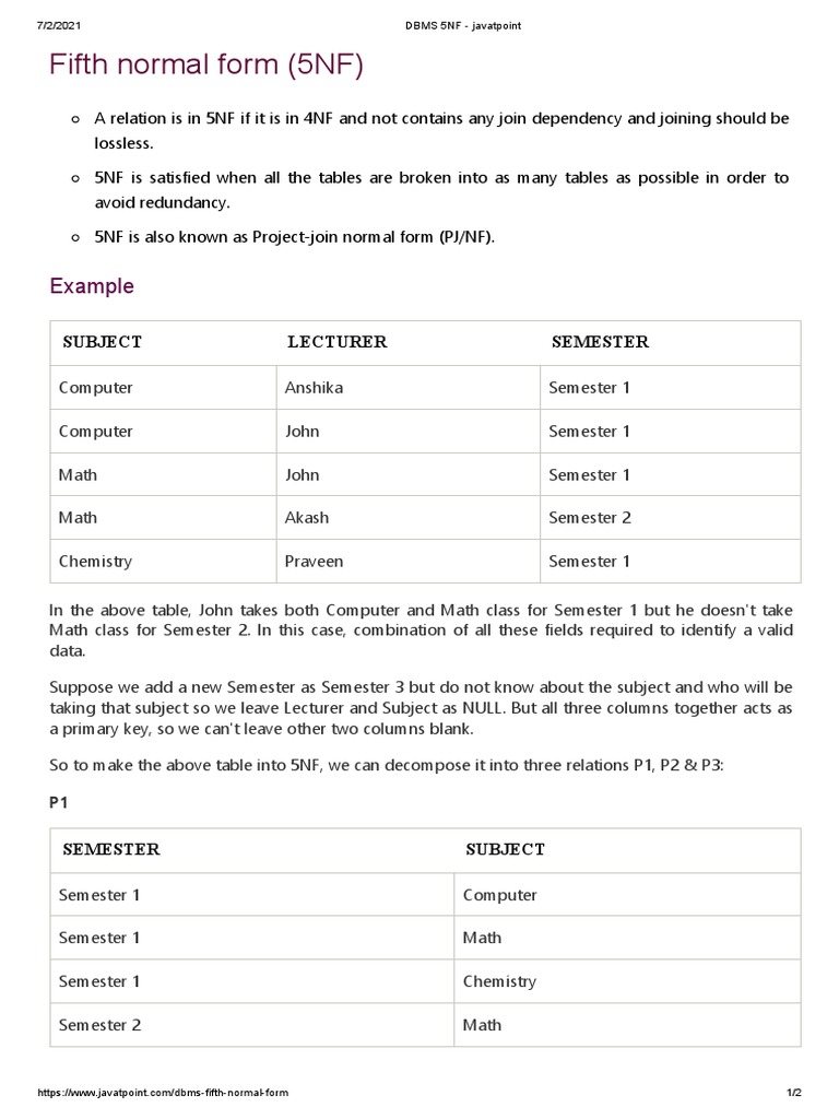 Fifth Normal Form (5NF) : Example | PDF | Information Technology ...